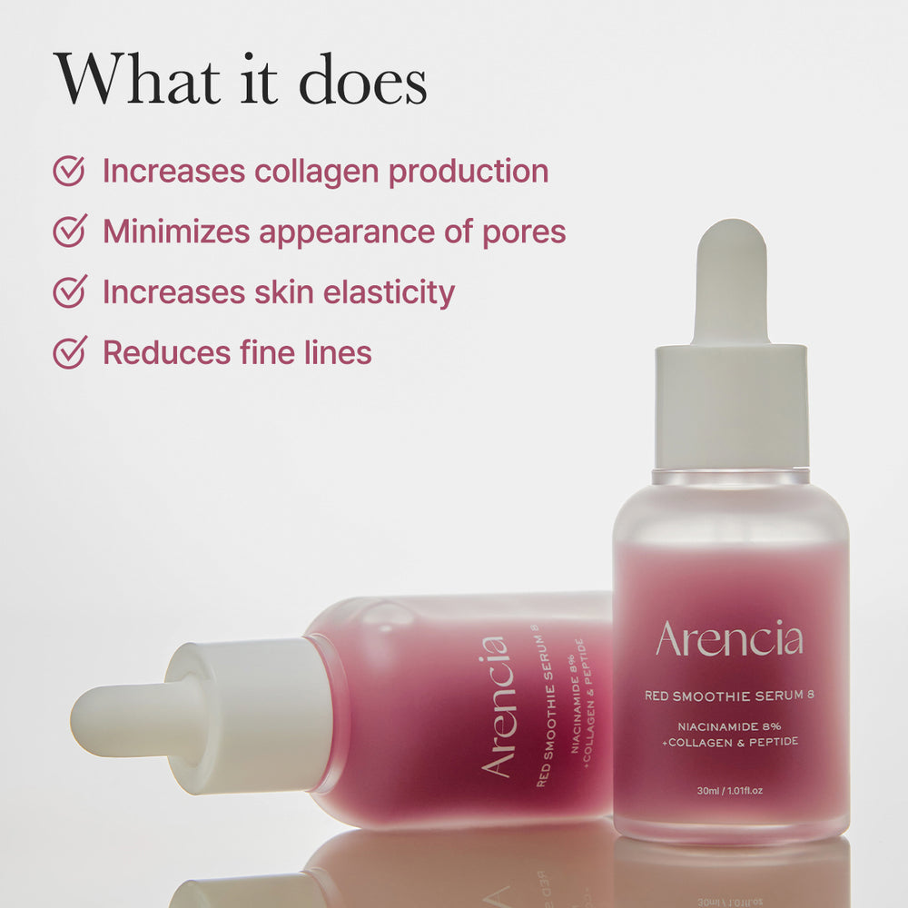 Arencia Red Collagen + Peptide Smoothie Serum, 8% Niacinamide, Vitamin ...